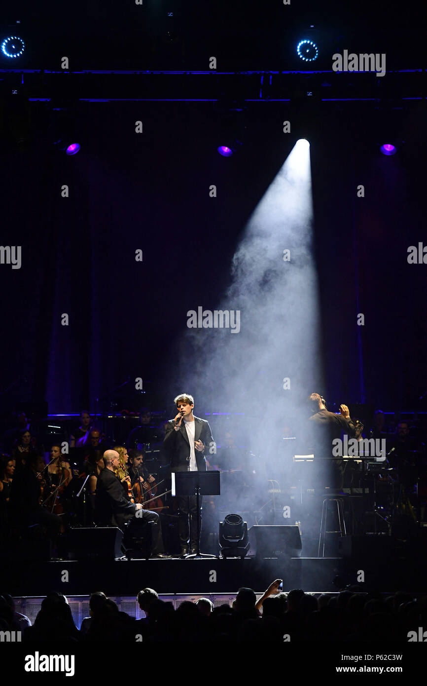 Jonah Nilsson performs on stage with Quincy Jones at The O2 in London ...