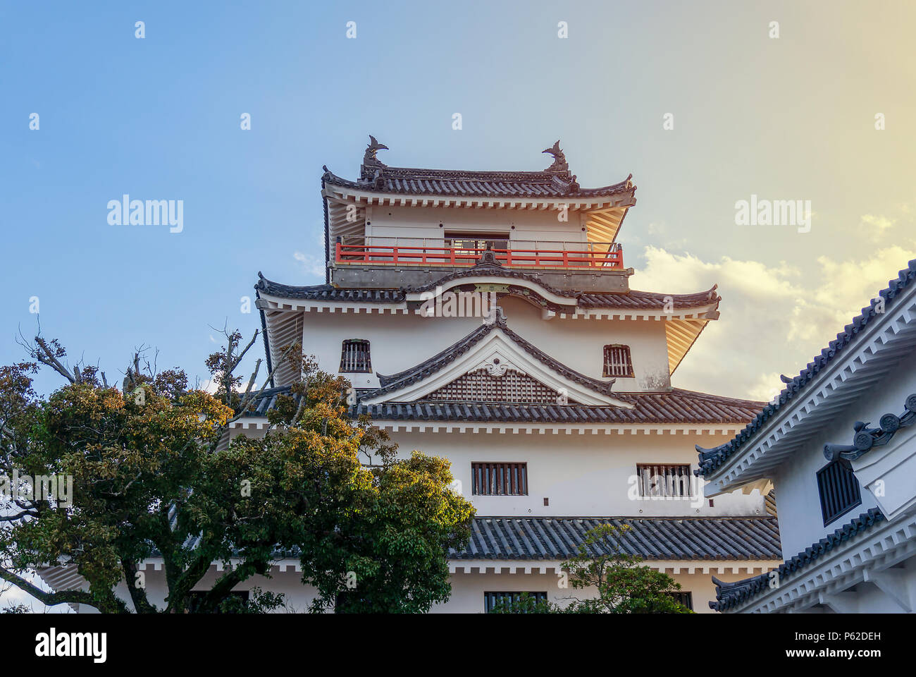 Karatsu japanese Castle (Karatsu-jo) Located on hill and sunset sky ...