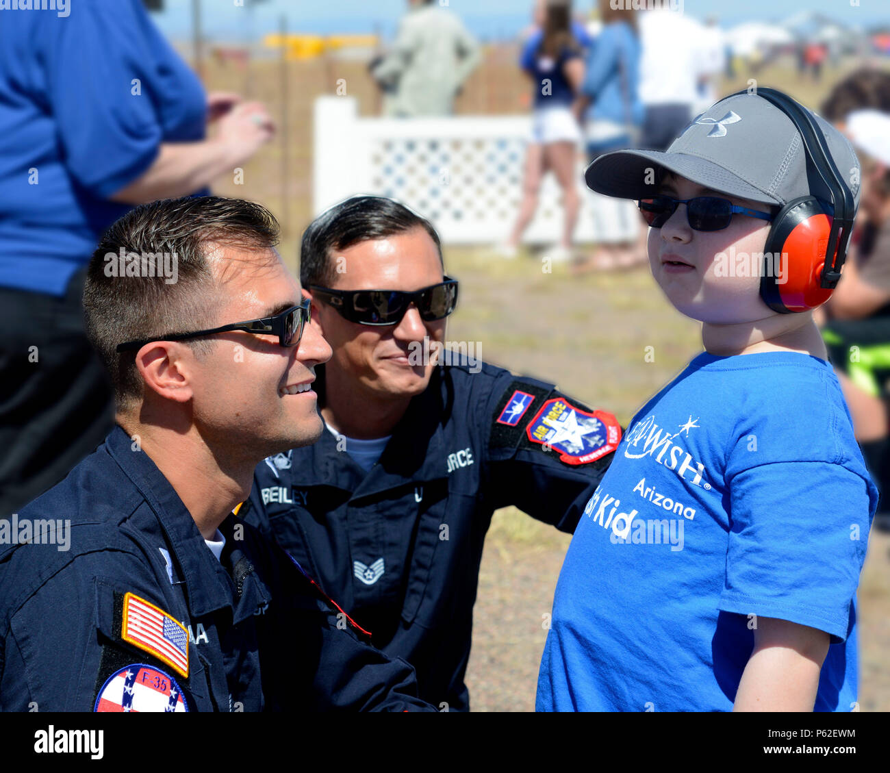 Members of the F-35 Heritage Flight Team speak to Dustin Pollinger, 9 ...