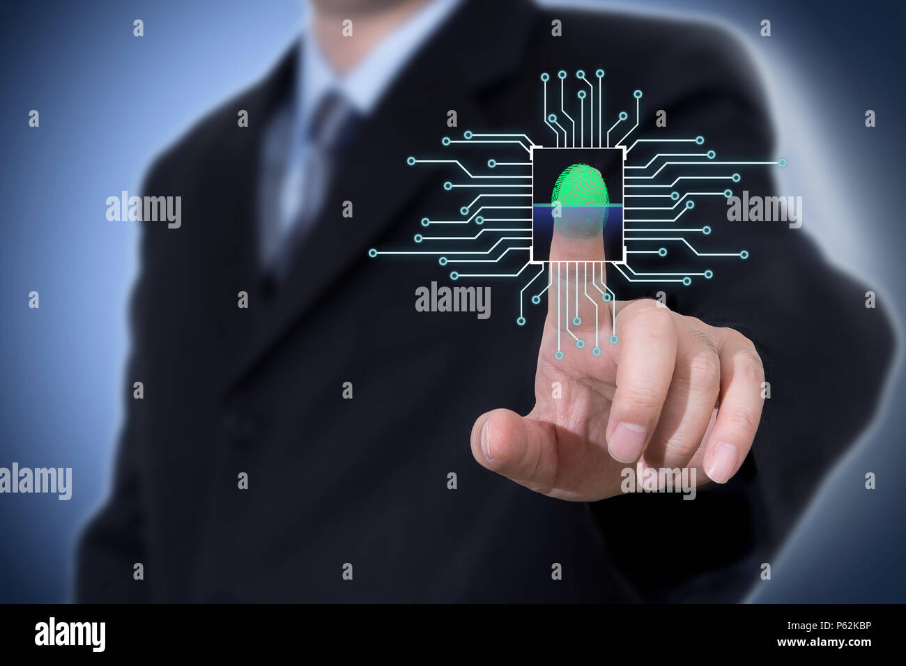 Businessman pressing modern technology panel finger print Stock Photo ...