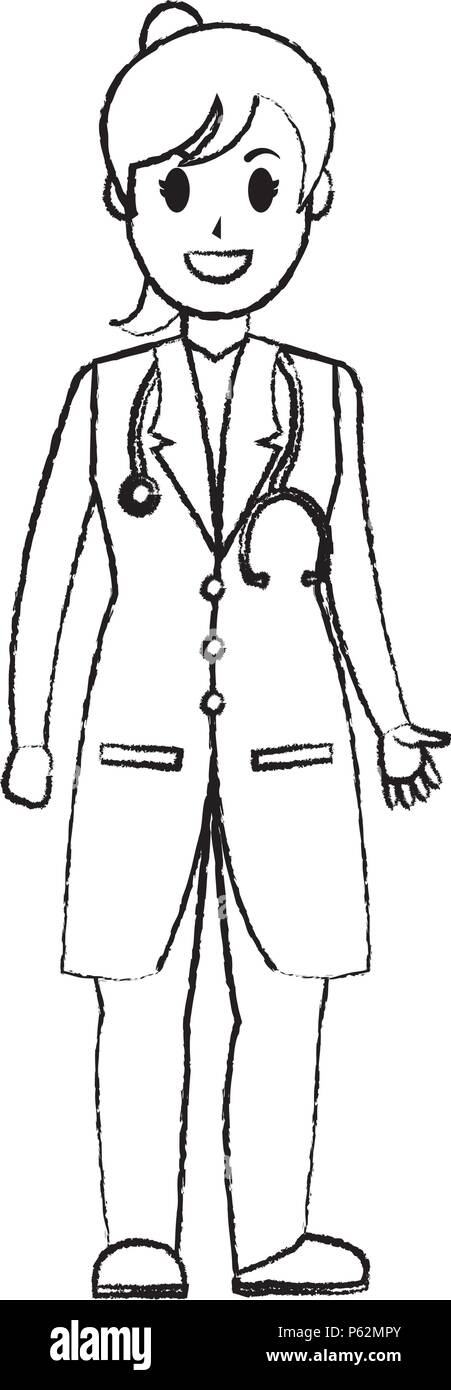 grunge woman doctor with stethoscope tool and uniform vector ...