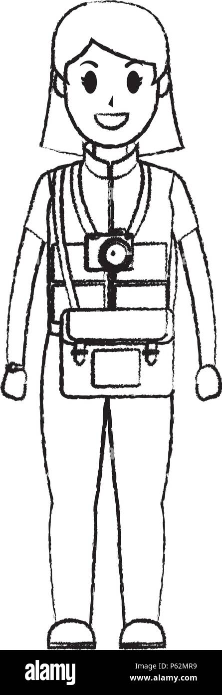 grunge happy photographer camera with bag and uniform vector ...
