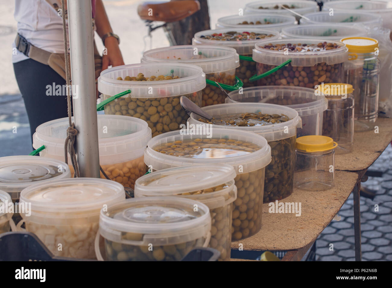 Mediterranean olives, different types, in natural brine in large ...