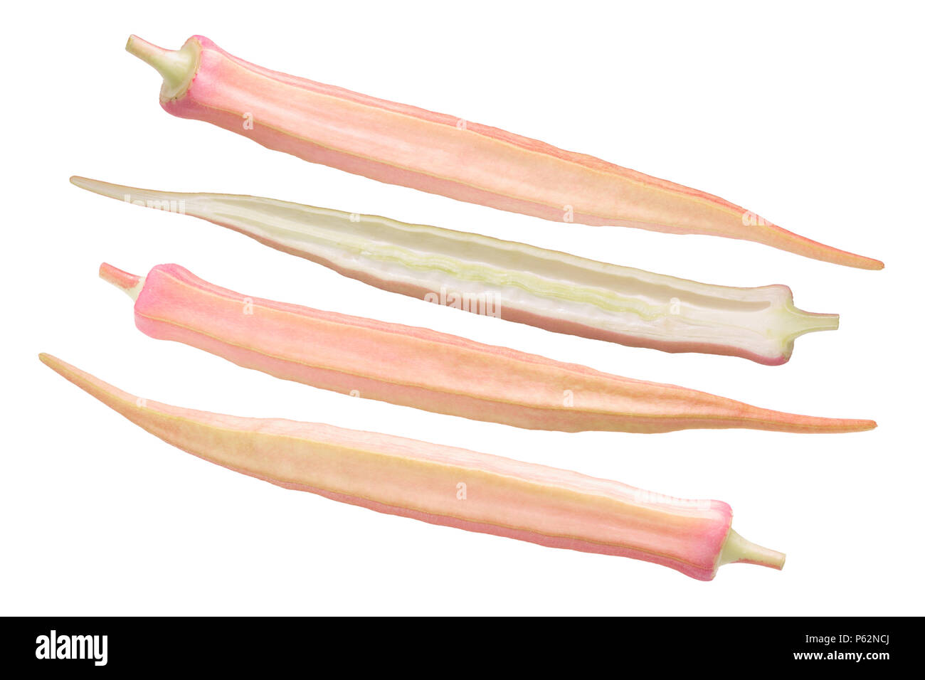 Ripe red Okra fruits (Abelmoschus esculentus), whole and split Stock ...