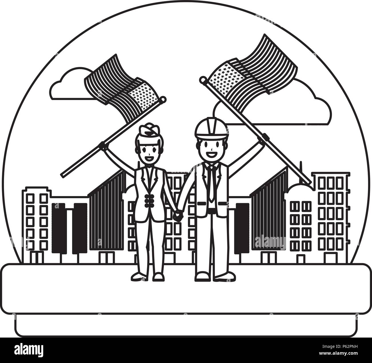 line professional people with usa flag nation vector illustration Stock ...