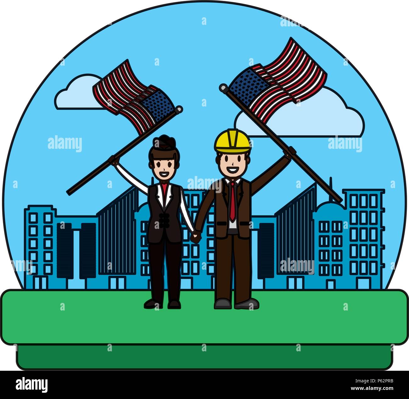 color professional people with usa flag nation vector illustration ...