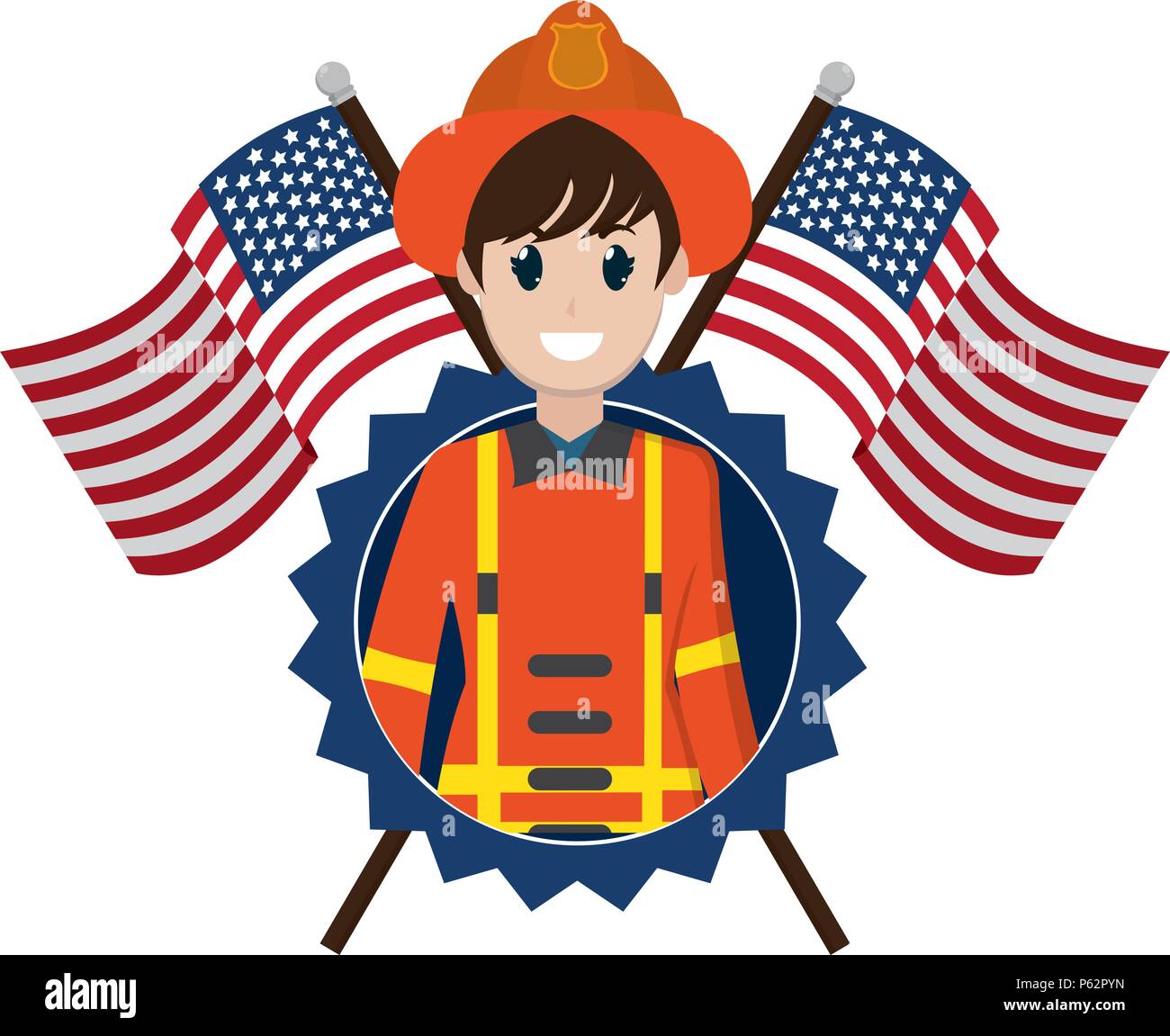 firefighter with usa flags and nation emblem vector illustration Stock ...