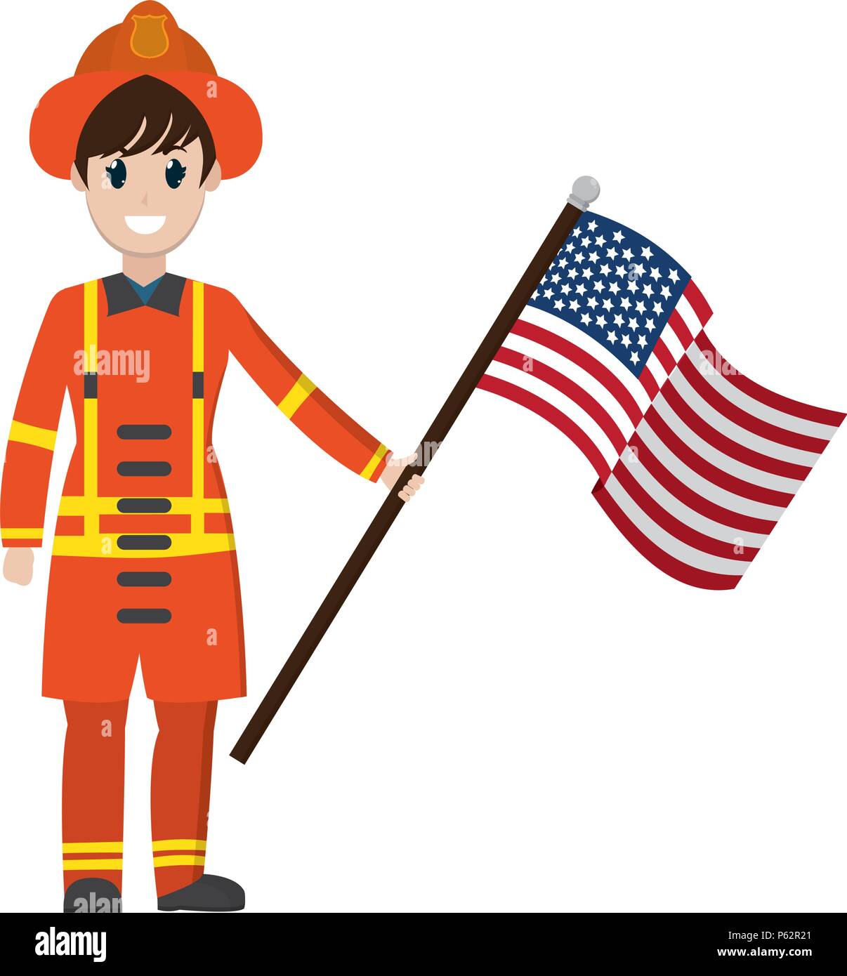 firefighter with uniform and usa flag nation vector illustration Stock ...