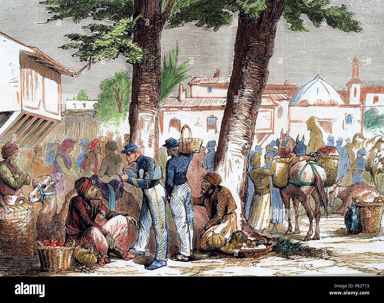 Colonialism. France. 19th century. Soldiers in the Syrian market ...