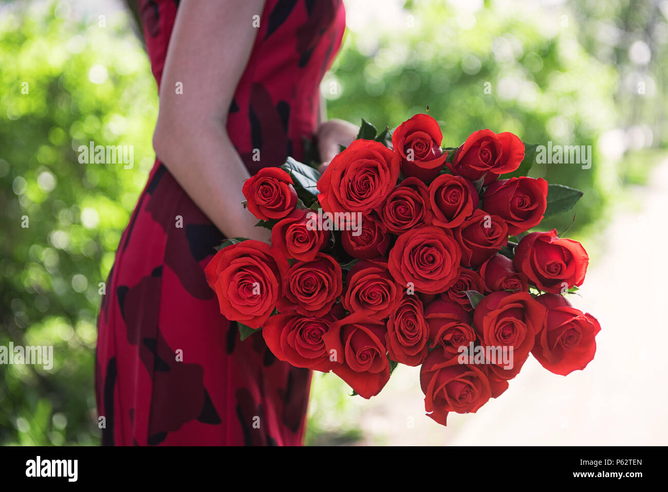 Female hands holding beauty bouquet of red roses Stock Photo - Alamy
