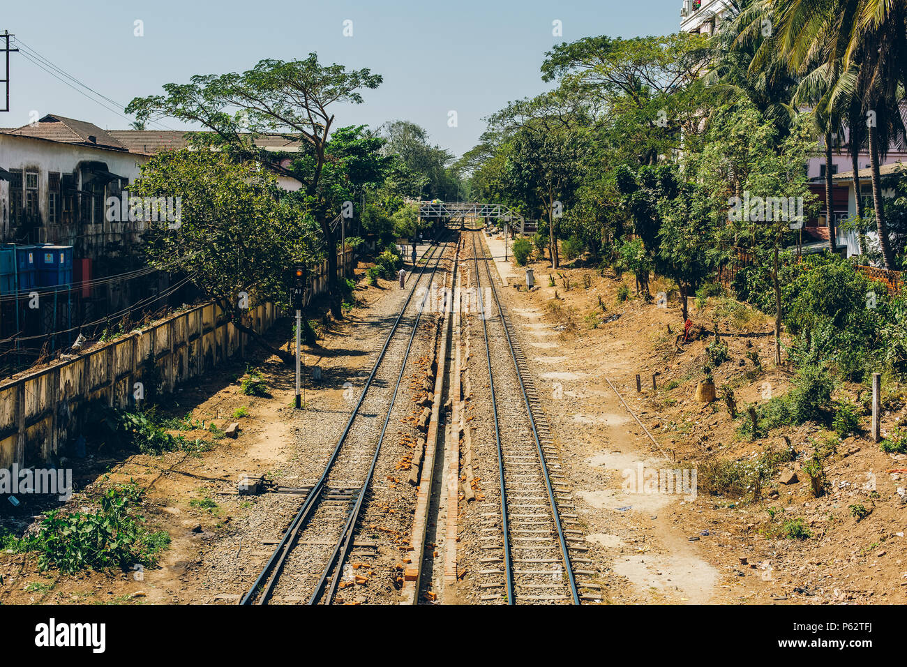 Yangon, Myanmar - FEB 19th 2014: Rail track of Burmese Railway Stock ...