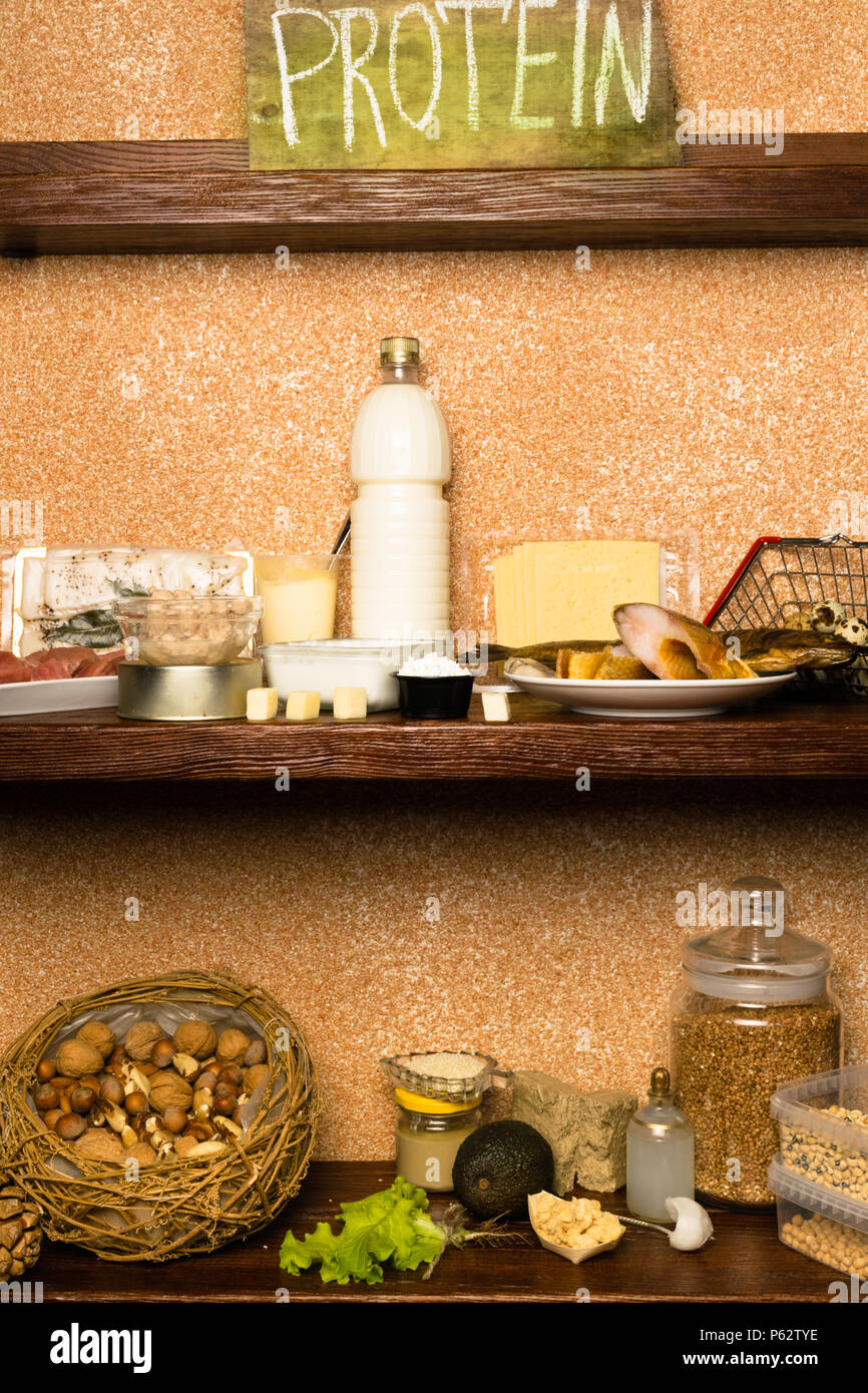 Diet concept, natural different types rich in protein foods, lard ...