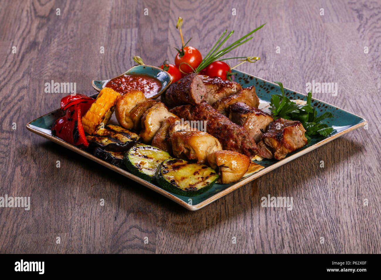 Grilled plate mix assortment meat Stock Photo - Alamy