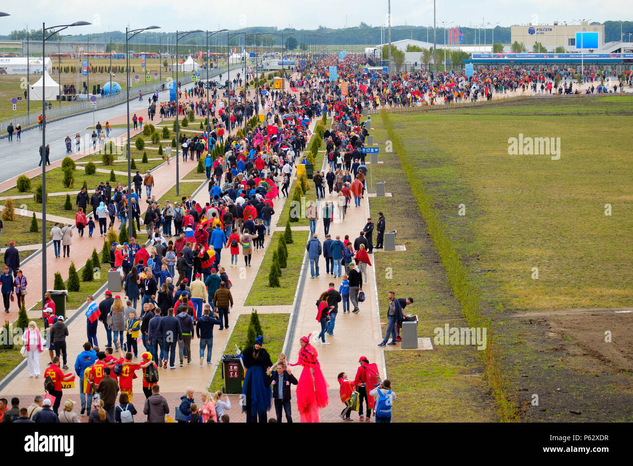 Football fans attend stadion Kaliningrad before match between Spain and ...
