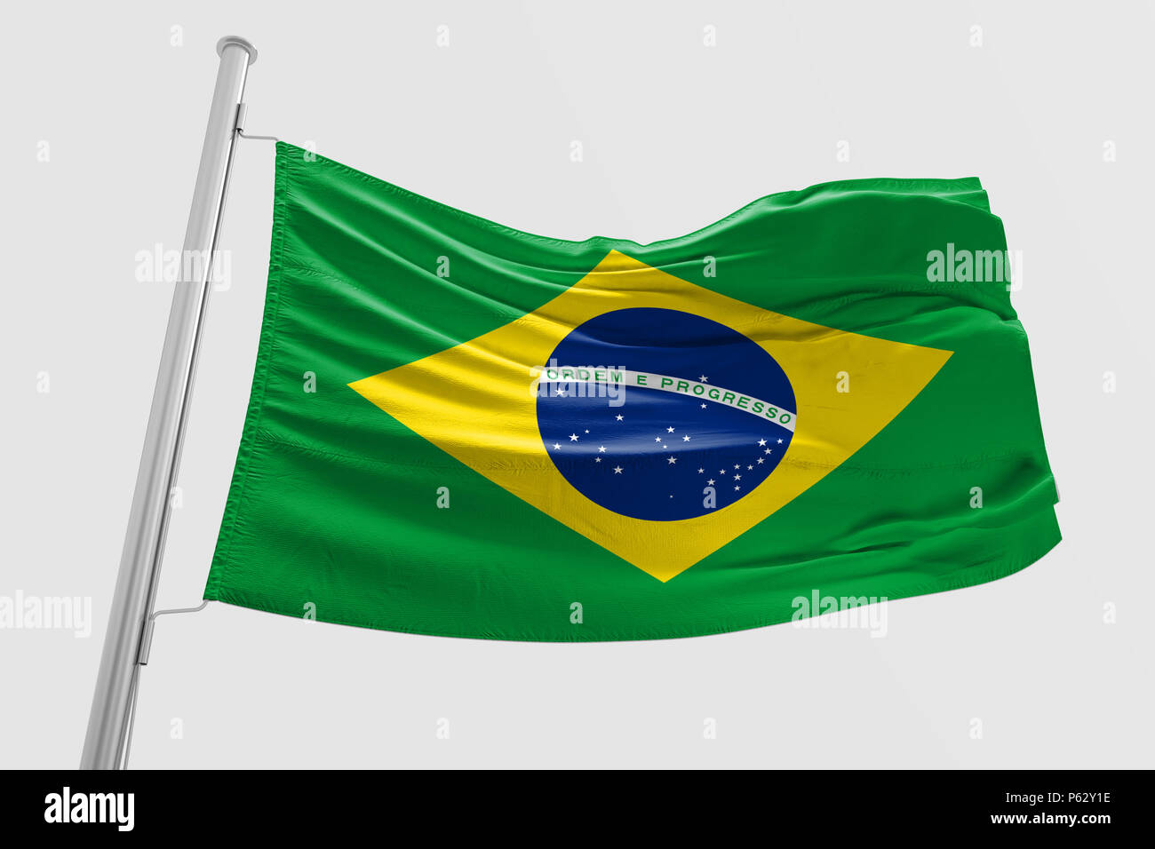 Isolated Brazil Flag waving, 3D Realistic Brazilian Flag Rendered Stock ...
