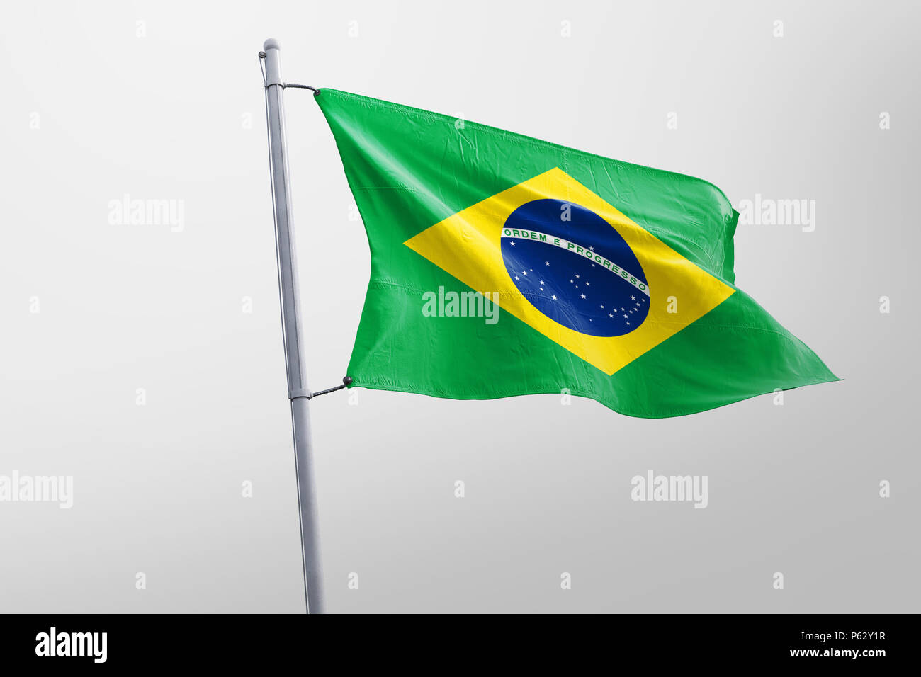 Isolated Brazil Flag waving, 3D Realistic Brazilian Flag Rendered Stock ...