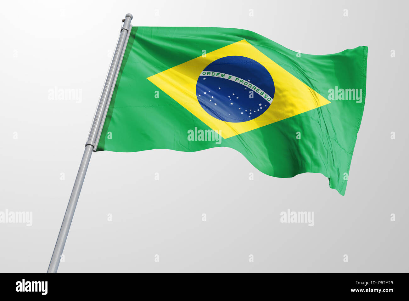 Isolated Brazil Flag waving, 3D Realistic Brazilian Flag Rendered Stock ...