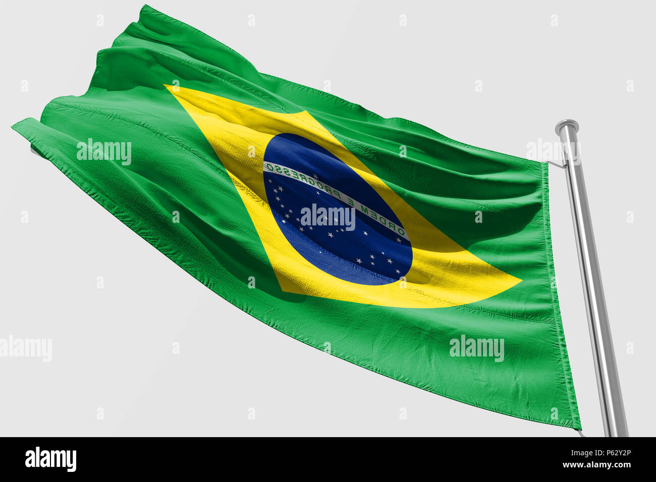 Isolated Brazil Flag waving, 3D Realistic Brazilian Flag Rendered Stock ...