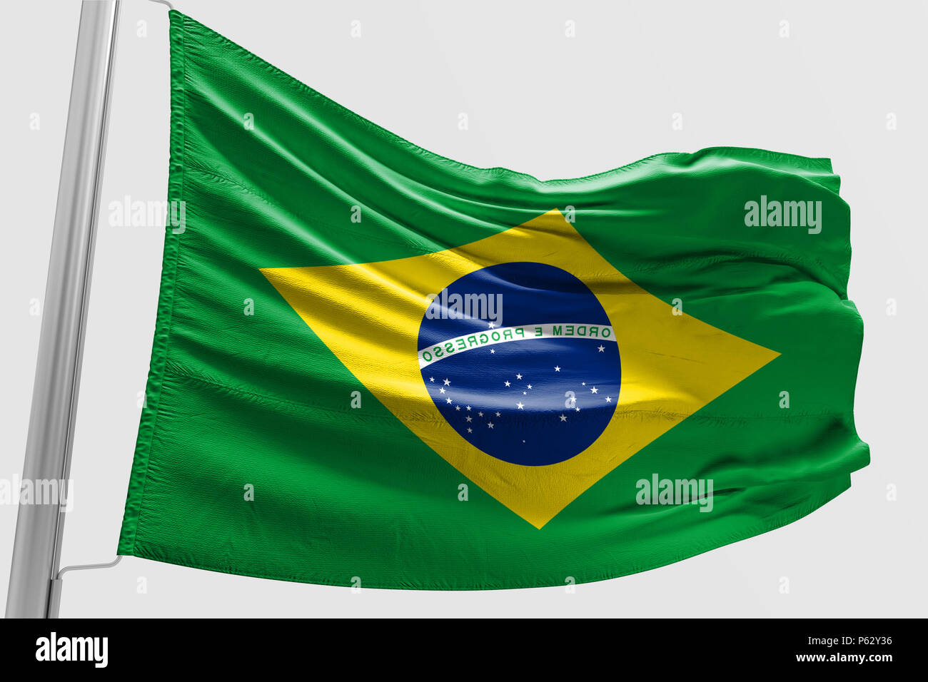 Isolated Brazil Flag waving, 3D Realistic Brazilian Flag Rendered Stock ...