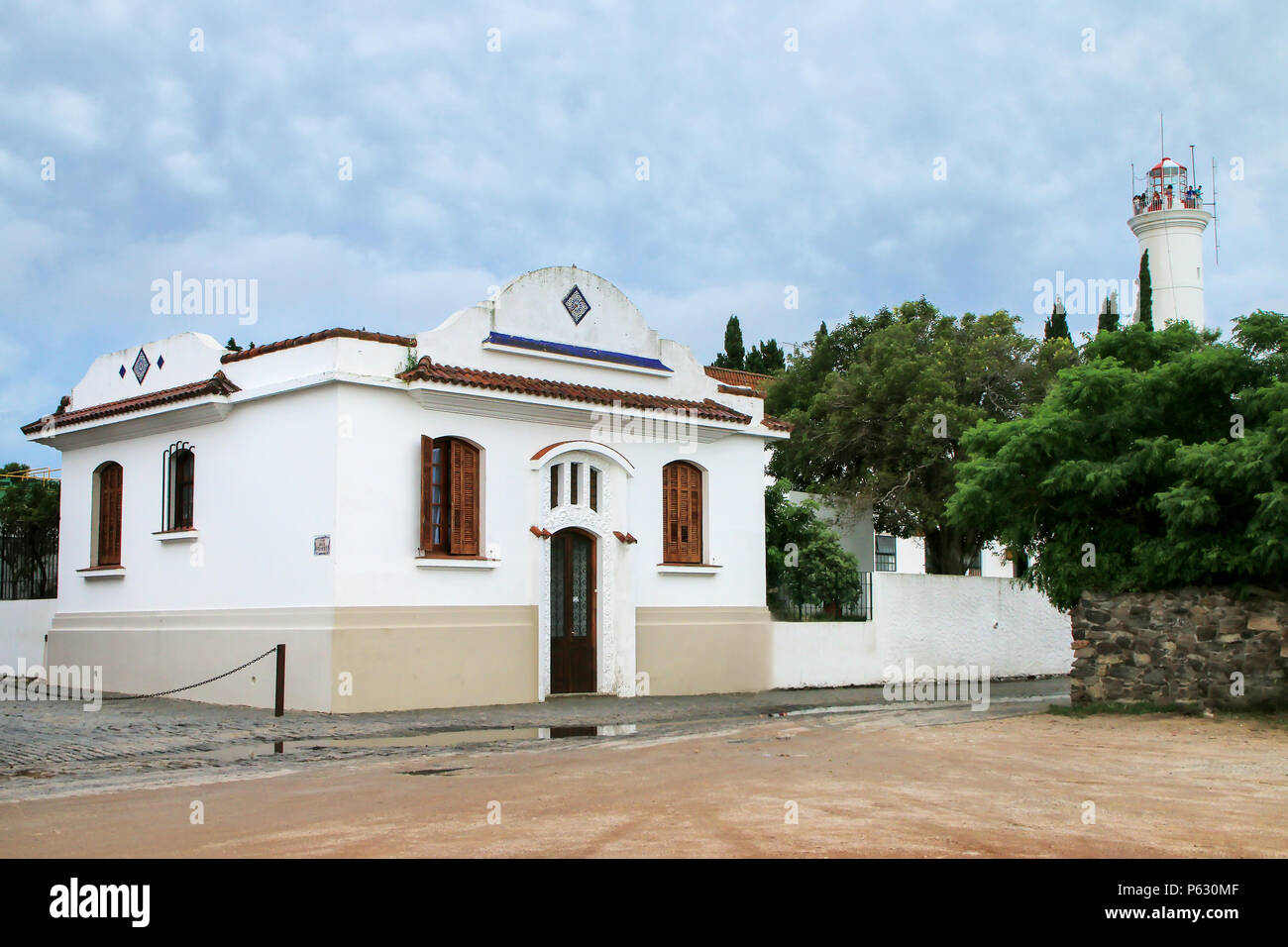 White colonial house in historic quarter of Colonia del Sacramento ...