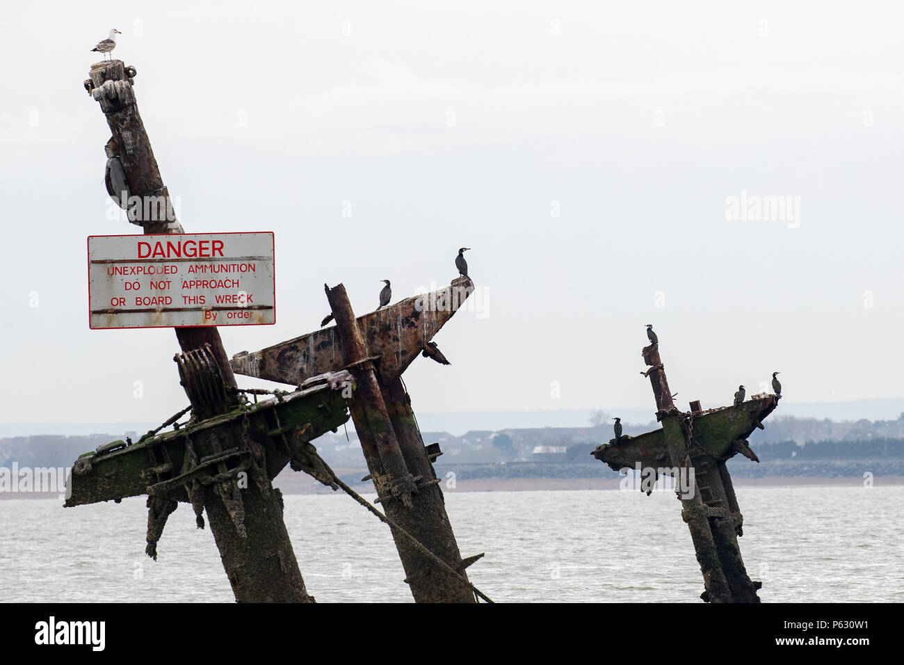 Visible masts of the wreck of SS Richard Montgomery, an American ...