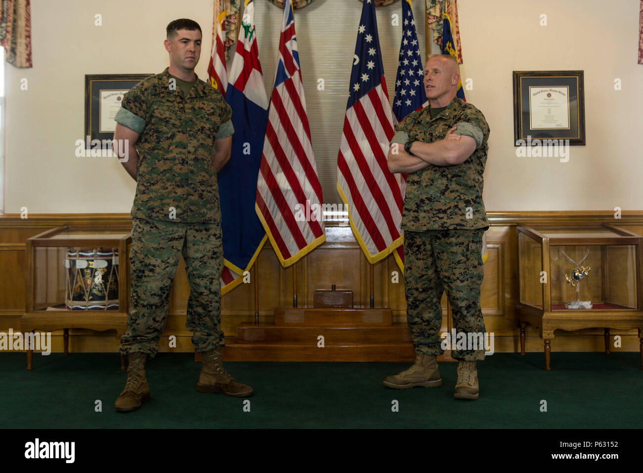 U.S. Marine Corps Brig. Gen. Thomas D. Weidley, right, commander ...