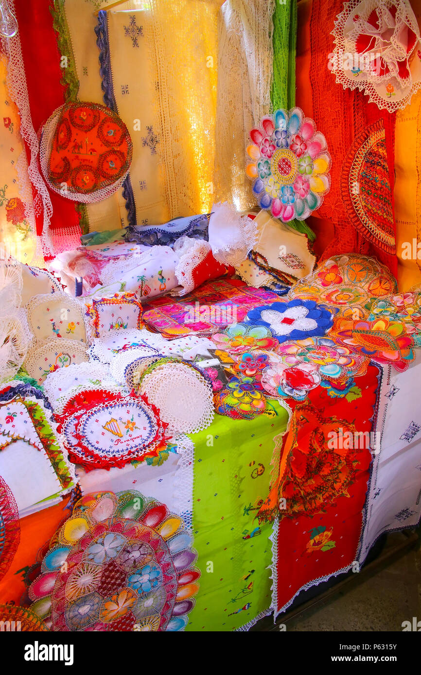 Display of nanduti at the street market in Asuncion, Paraguay. Nanduti ...