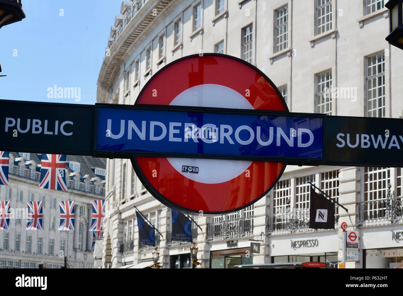 The iconic Transport for London Underground tube roundel at Piccadilly ...