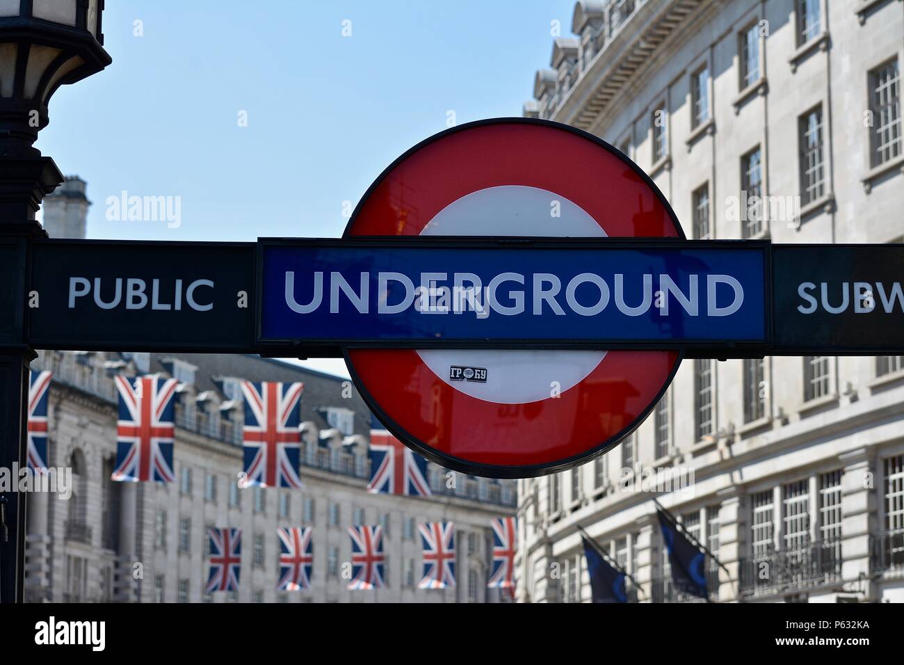 The iconic Transport for London Underground tube roundel at Piccadilly ...
