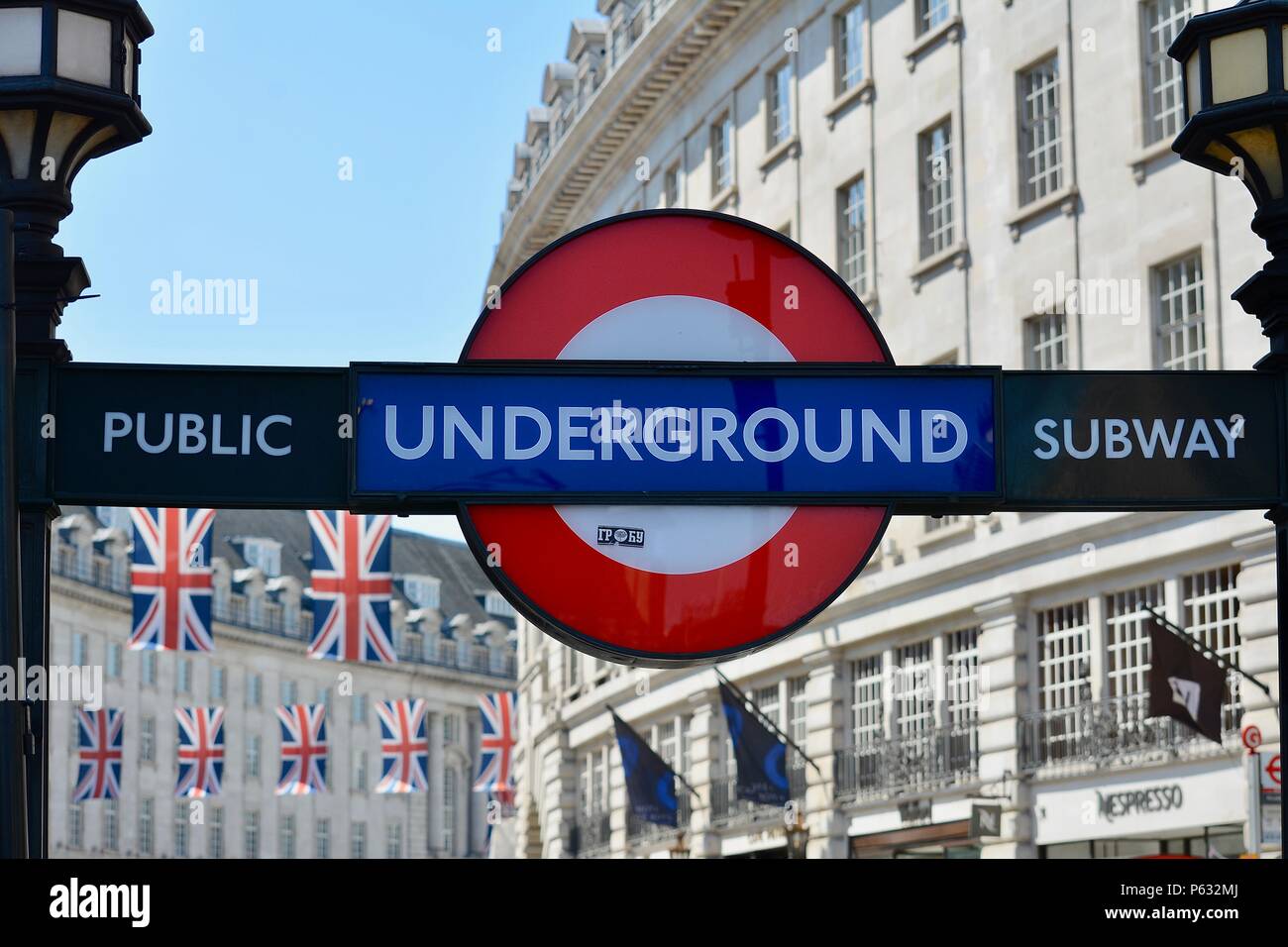 The iconic Transport for London Underground tube roundel at Piccadilly ...