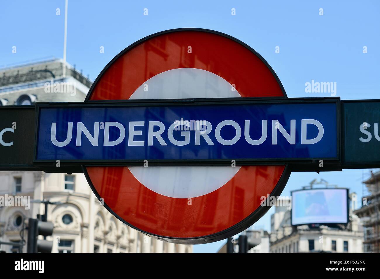 The iconic Transport for London Underground tube roundel at Piccadilly ...