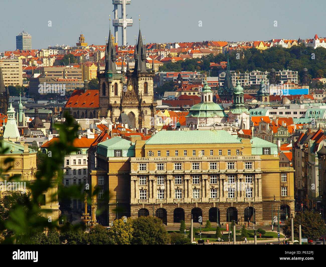 Aerial view of the Old Town and Our Lady Before Tyn cathedral in Prague ...