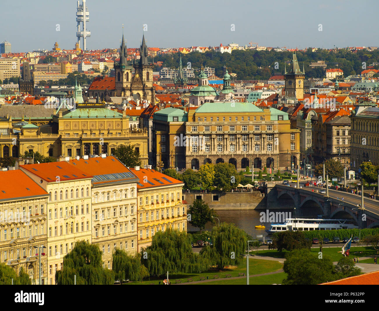 Aerial view of the Old Town and Our Lady Before Tyn cathedral in Prague ...