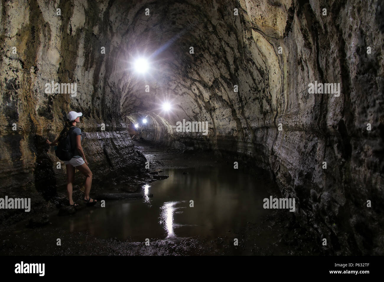 Lava tube in the highlands of Santa Cruz Island in Galapagos National ...