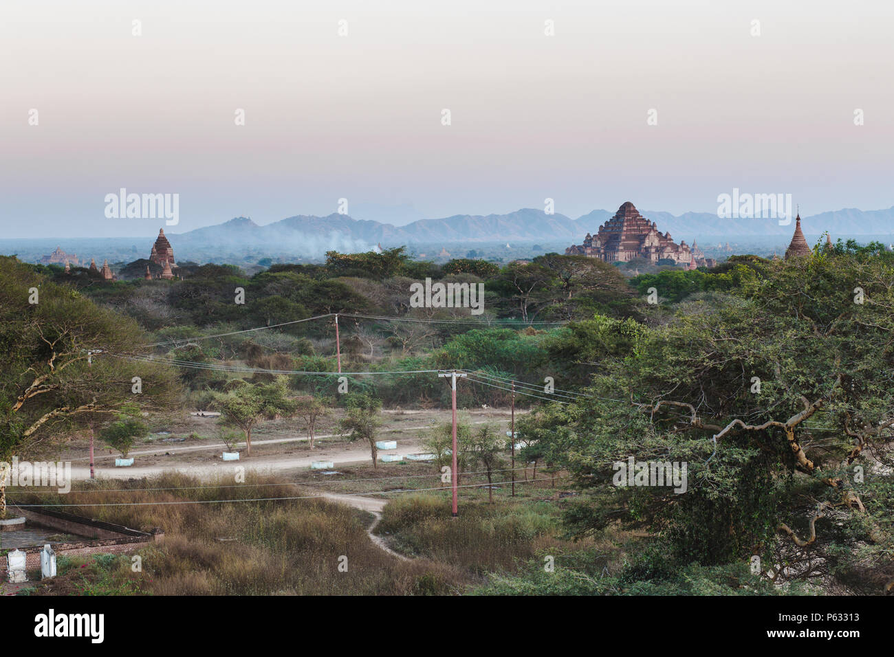 Bagan, Myanmar - FEB 21th 2014: Landscape view with silhouettes of ...