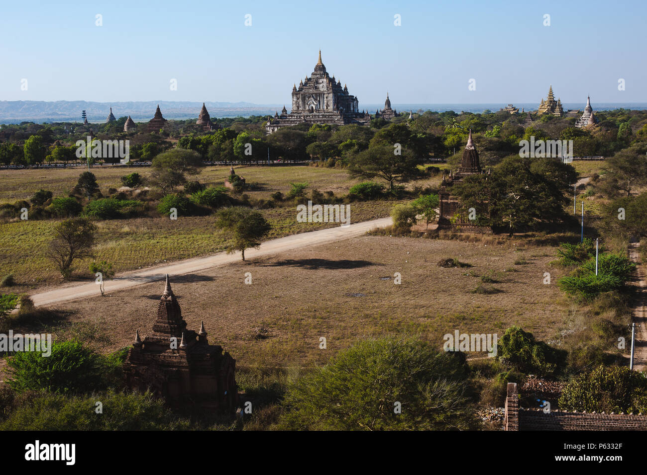 Bagan, Myanmar - FEB 22th 2014: Landscape view with silhouettes of ...