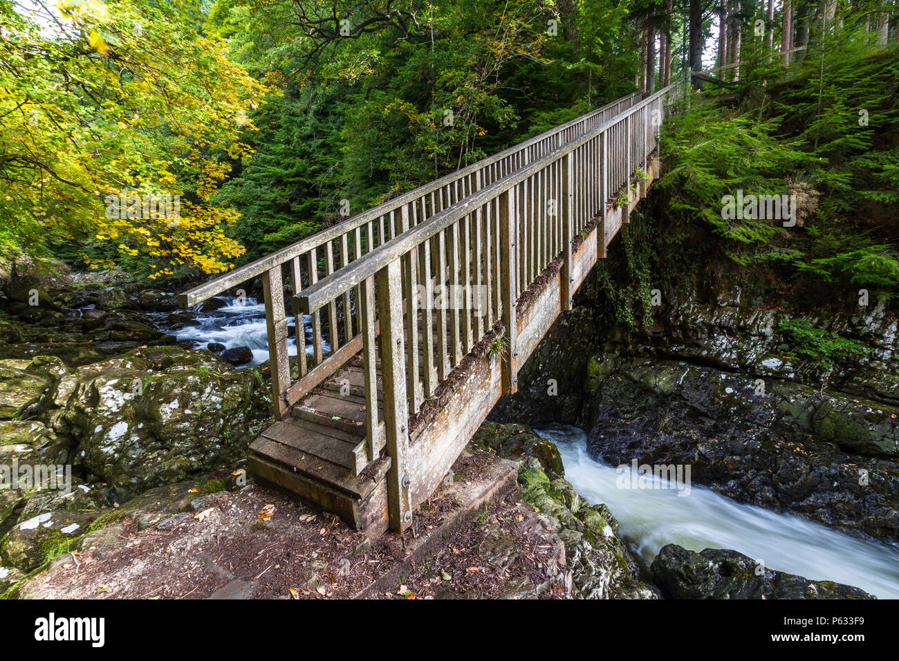 Wooden Miners bridge over the Afon Lledr, in Betws-y-Coed, Gwynedd ...