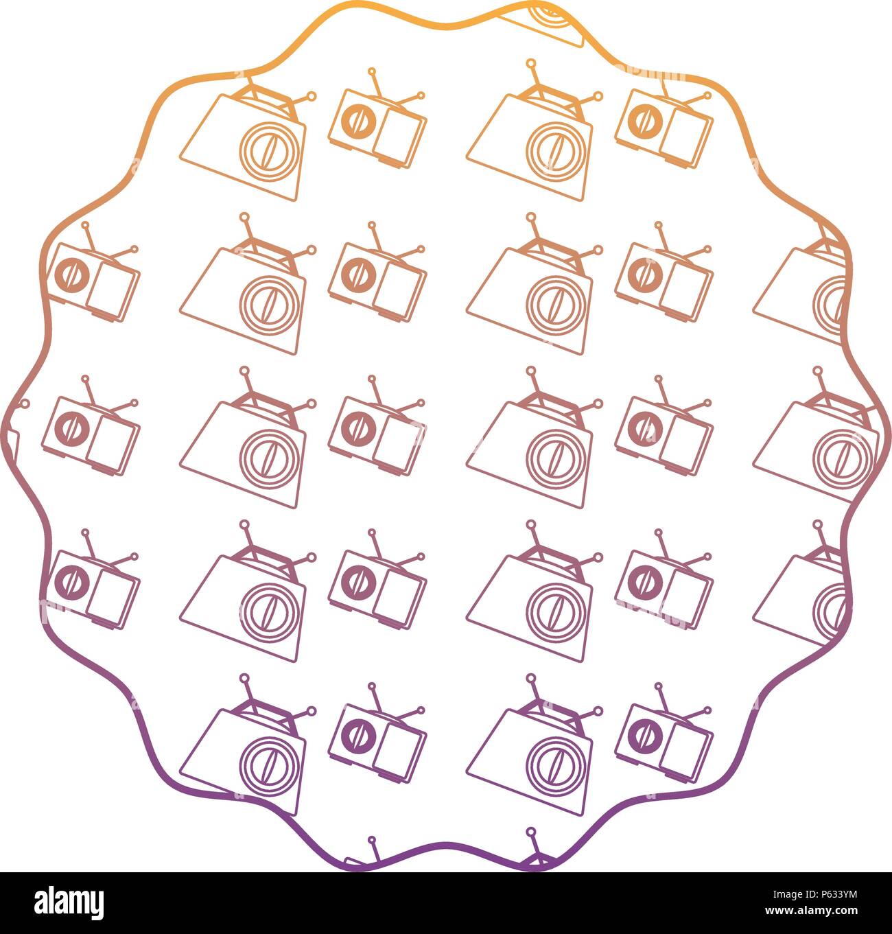 circular frame with Retro radios pattern over white background, vector ...