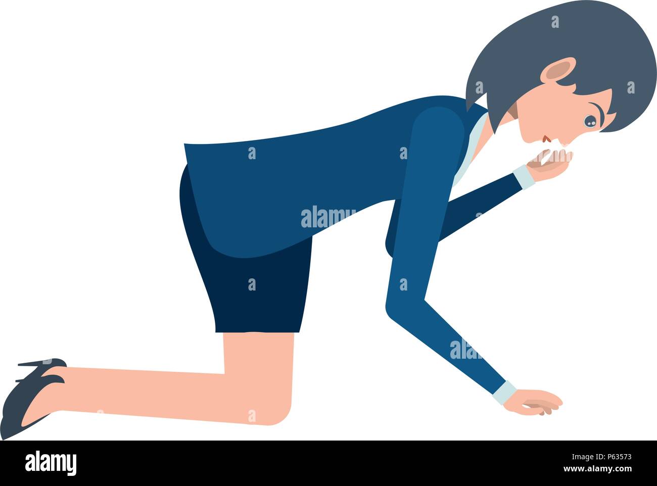 Cartoon businesswoman crouched icon over white background, vector ...