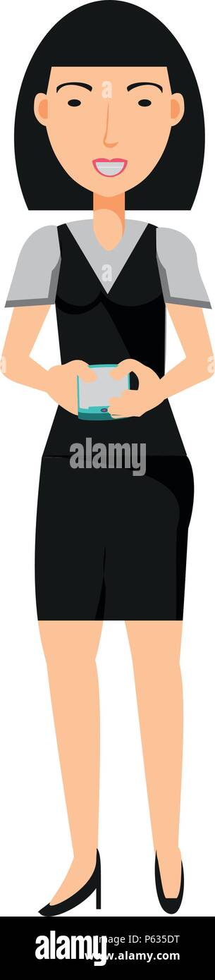 Cartoon woman using a cellphone over white background, vector ...