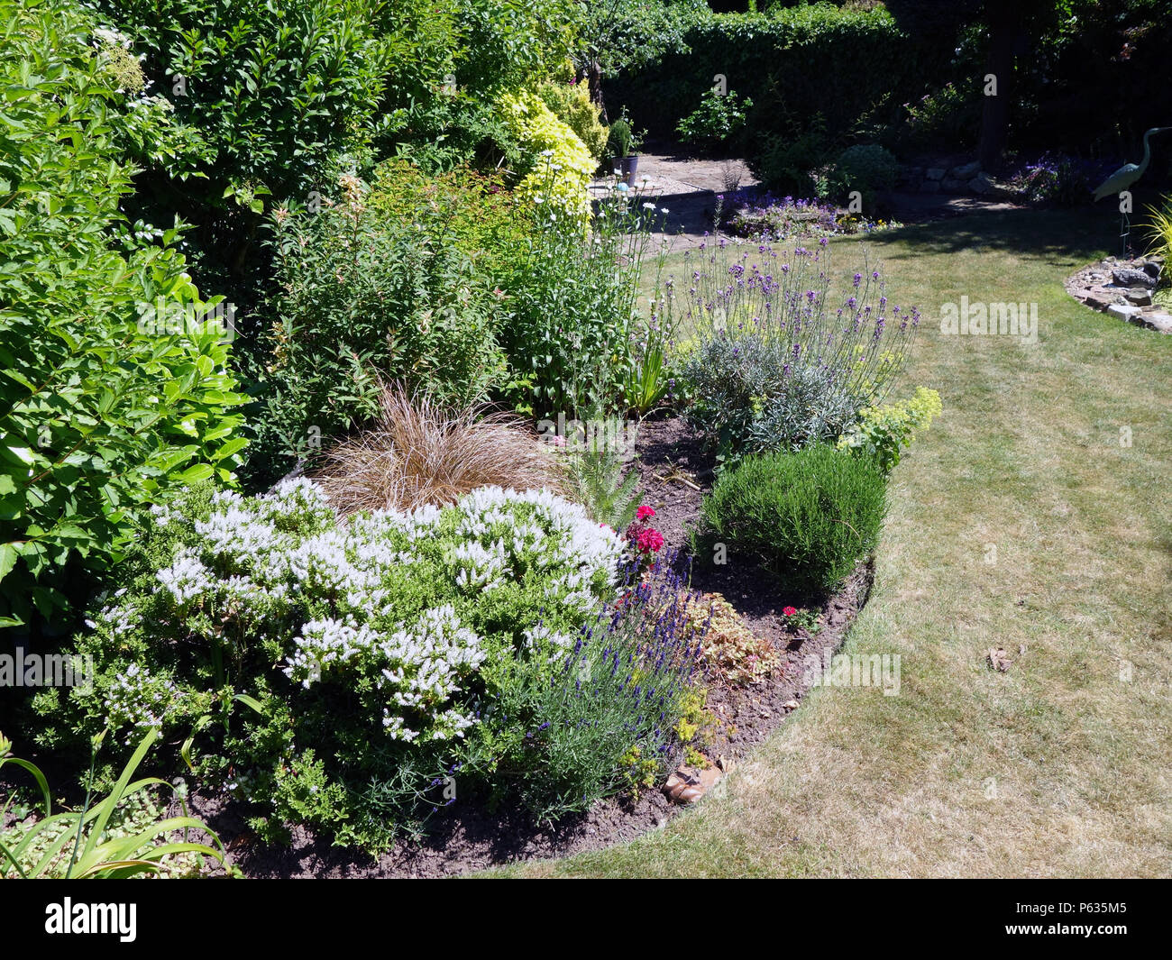wonderful english summer garden scene showing fish pond Stock Photo - Alamy