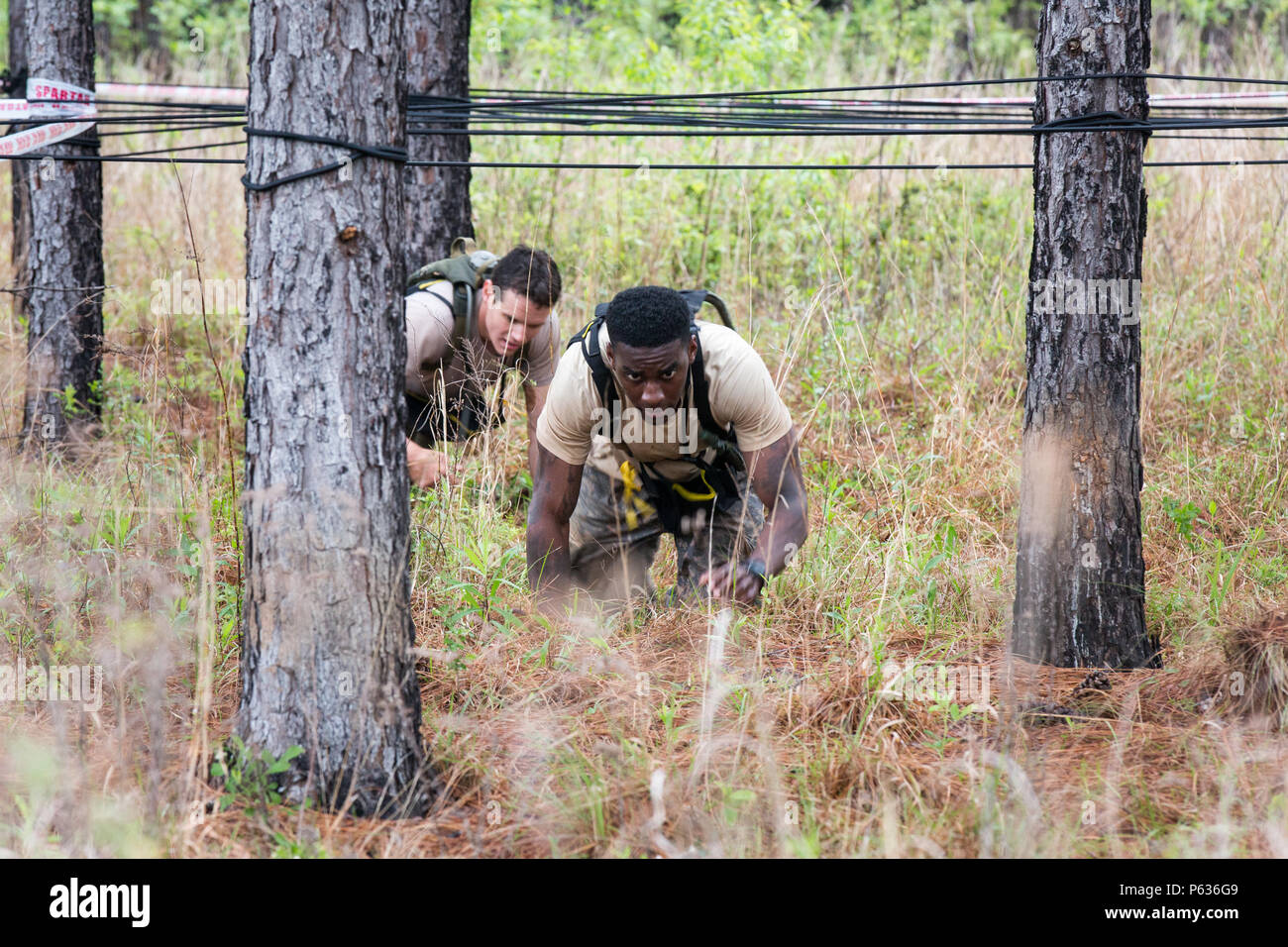 75th Ranger Regiment soldiers crawled under a rope obstacle during the ...