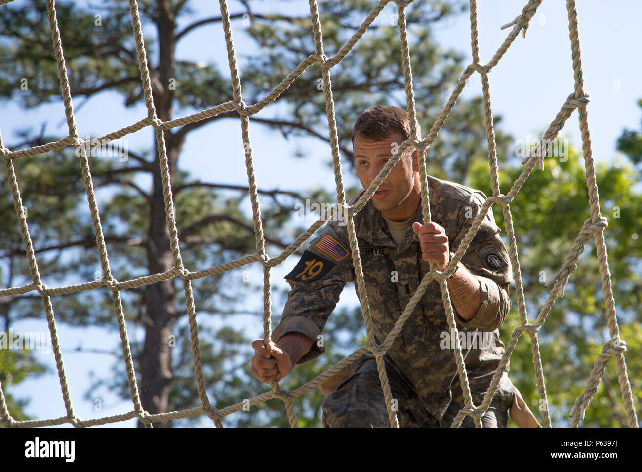 A U.S. Army Ranger navigates through an obstacle course during the Best ...