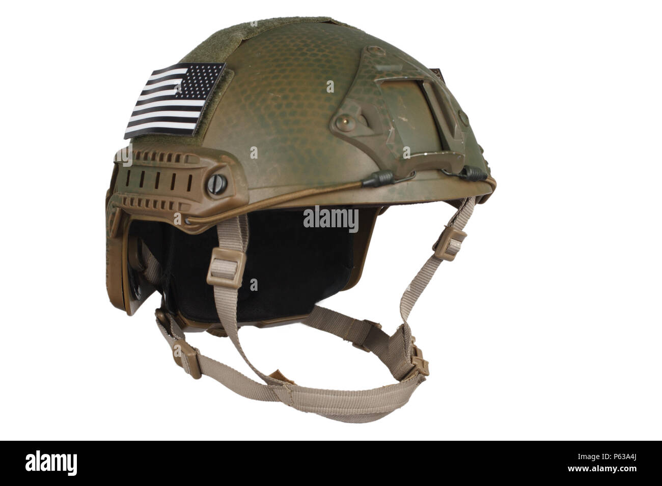 US army kevlar helmet with infrared tab - US flag isolated on white ...