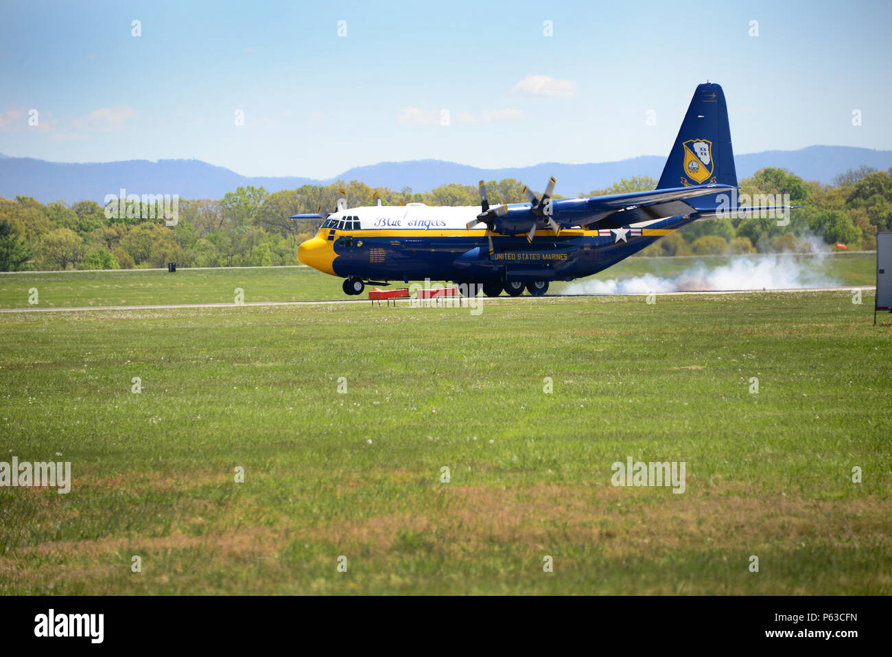 The U.S. Navy Blue Angels "Fat Albert" C-130 Hercules lands after a ...