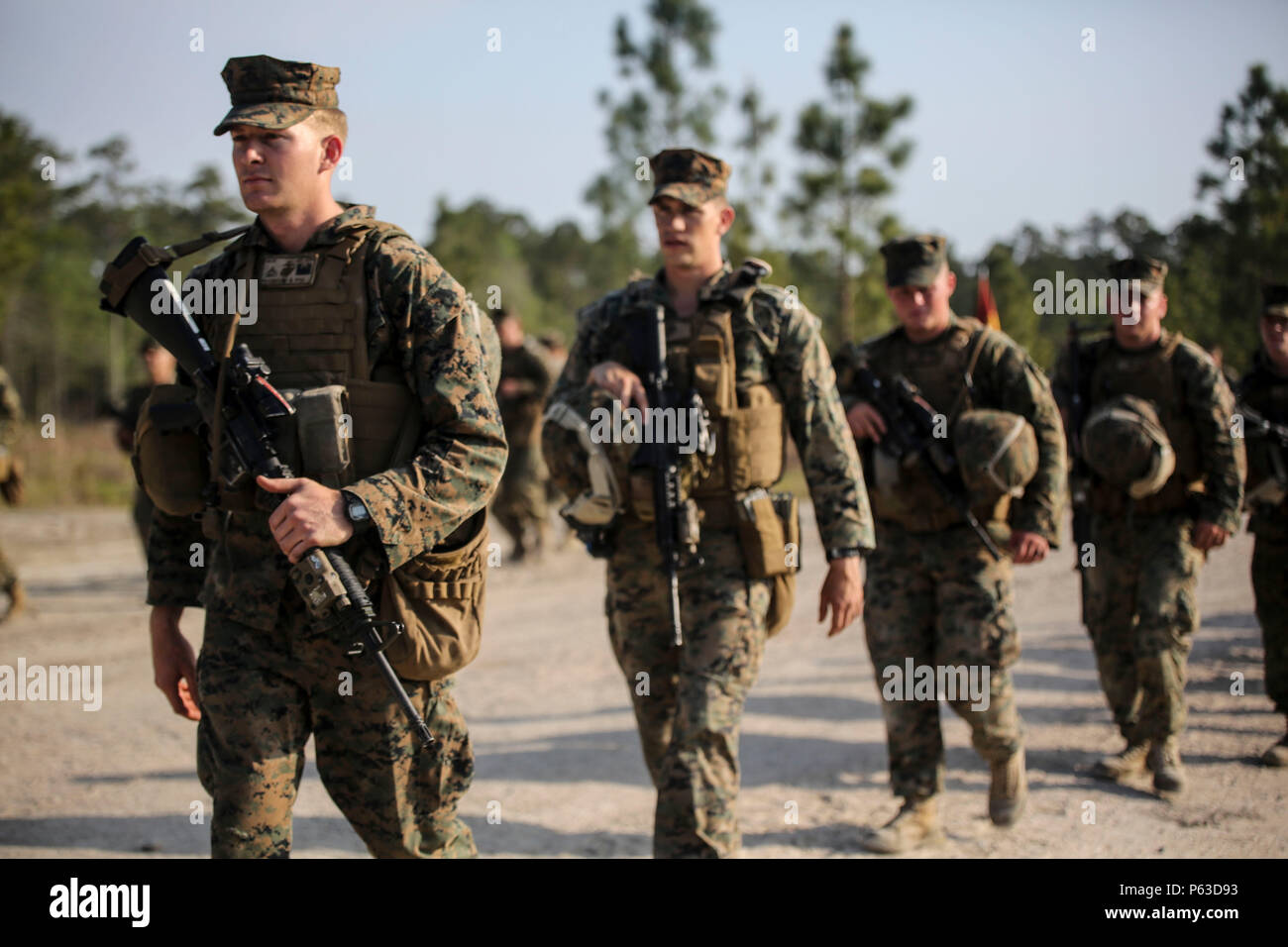 Marines with 2nd Combat Engineer Battalion conduct a hike to their new ...