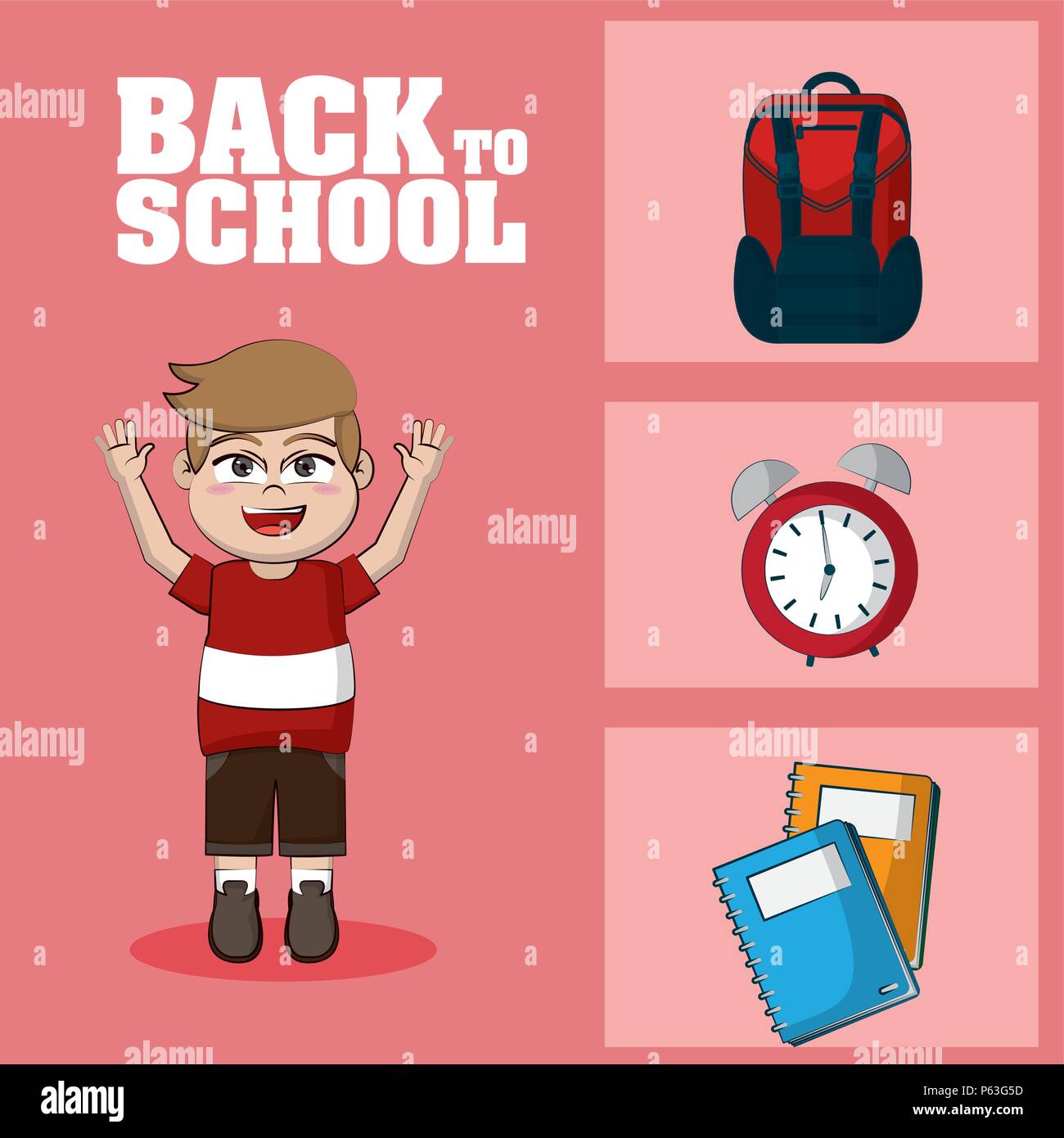 Cute student boy with school supplies icons vector illustration graphic ...