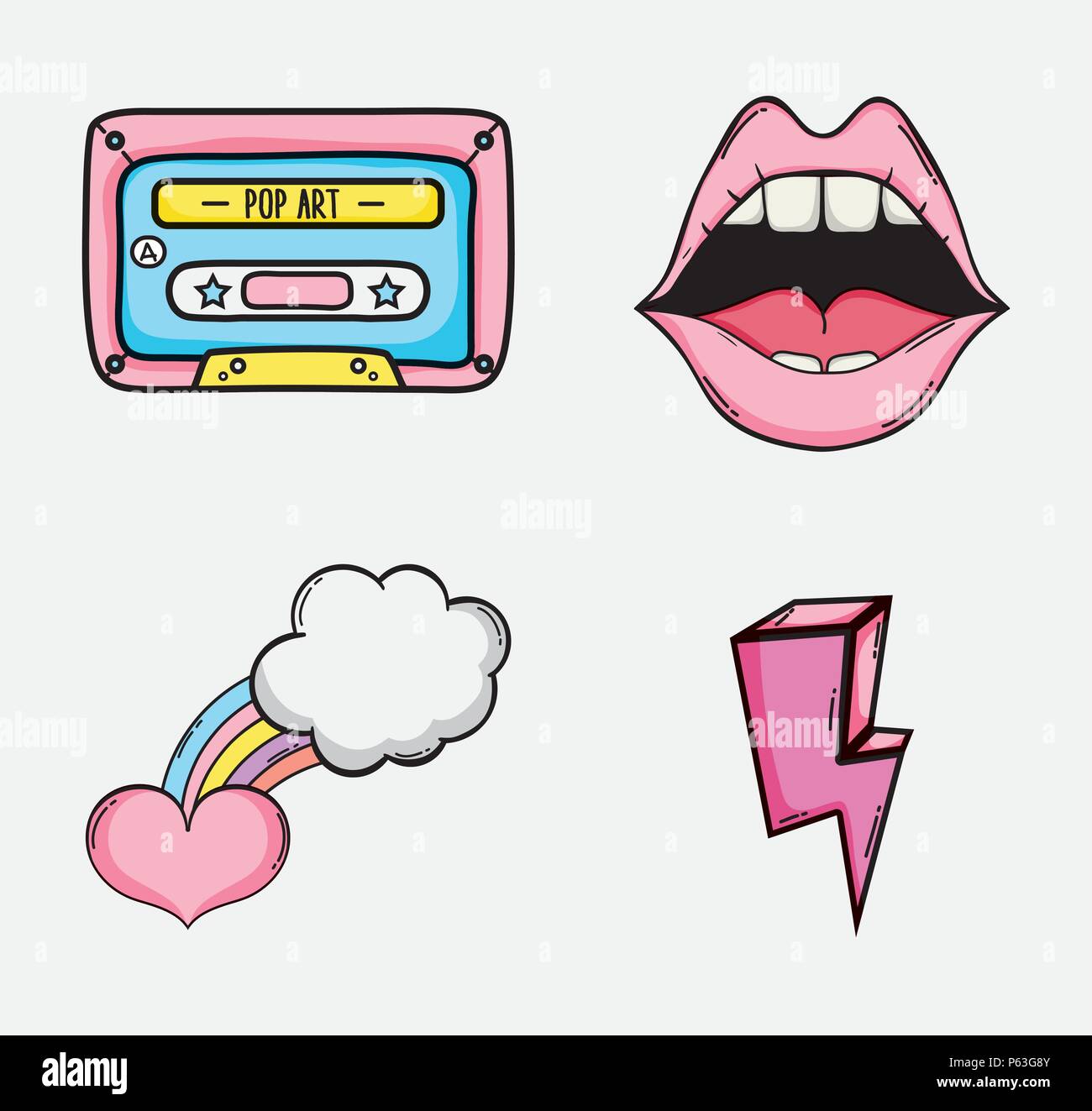 Set of pop art cartoons icons vector illustration graphic design Stock ...
