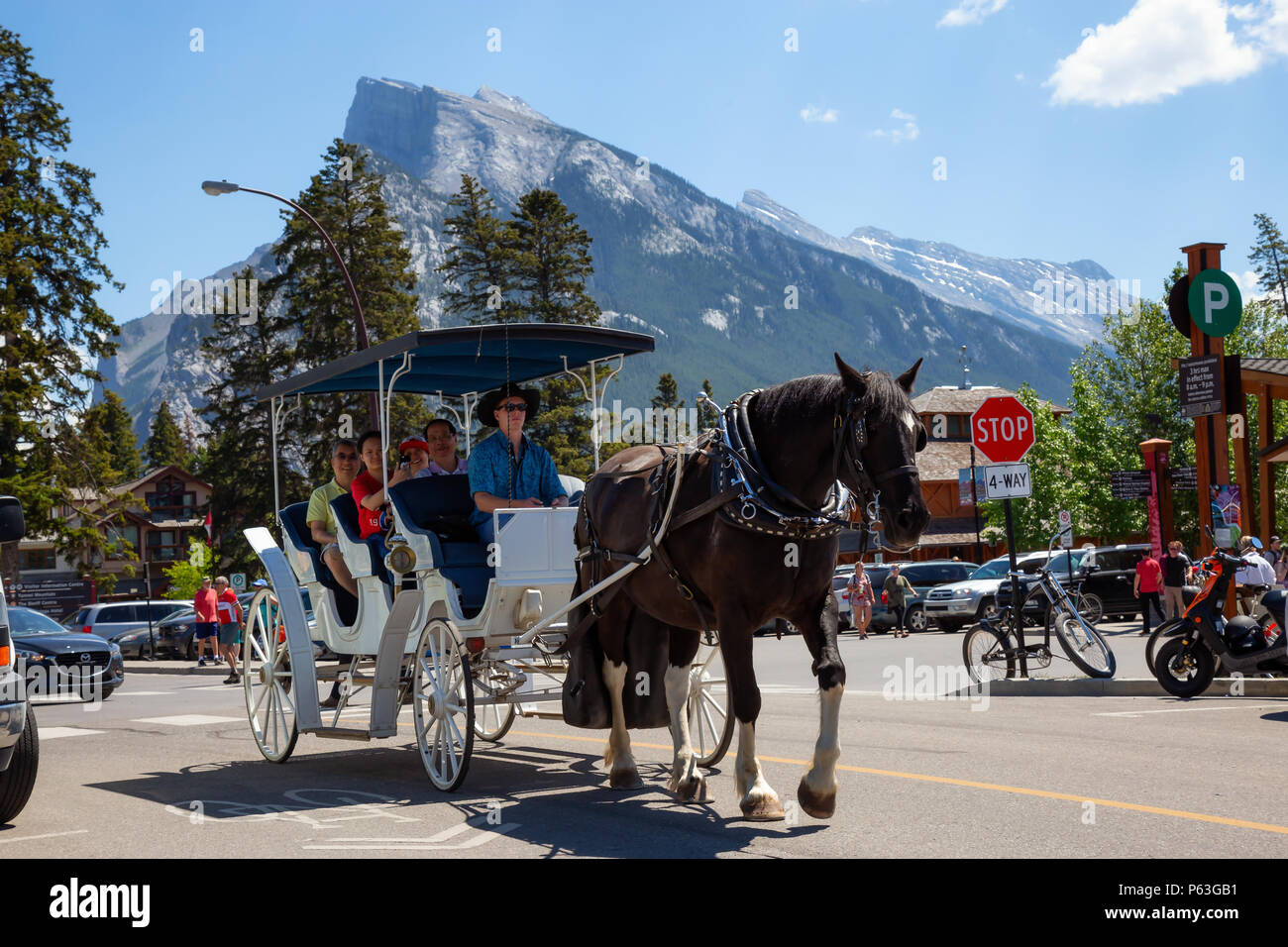 Banff, Alberta, Canada - June 20, 2018: Tourists are taking a tour on a ...
