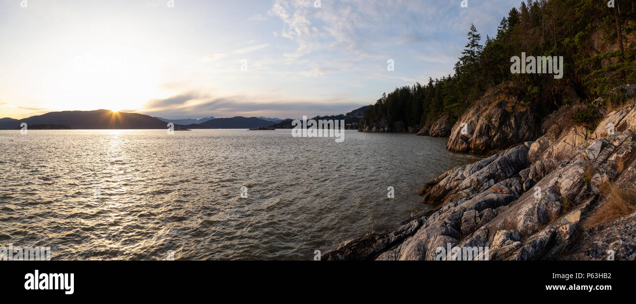 Beautiful panoramic view of the rocky coast viewed from Lighthouse Park ...